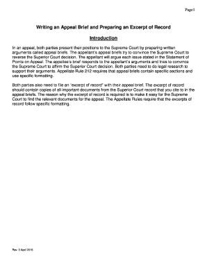 Fillable Online Writing an Appeal Brief and Preparing an Excerpt of ...