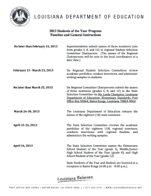 Fillable Online 2013 Students of the Year Program Timeline and General ...