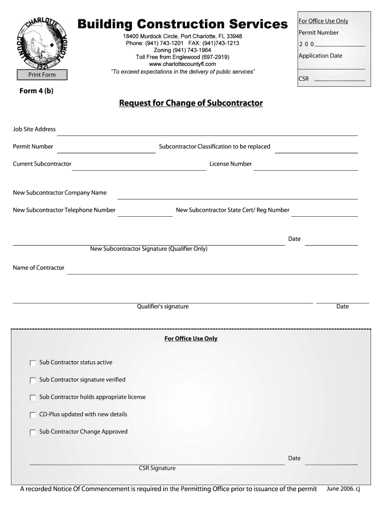 Fillable Online Subcontractor Change Form Fax Email Print - pdfFiller