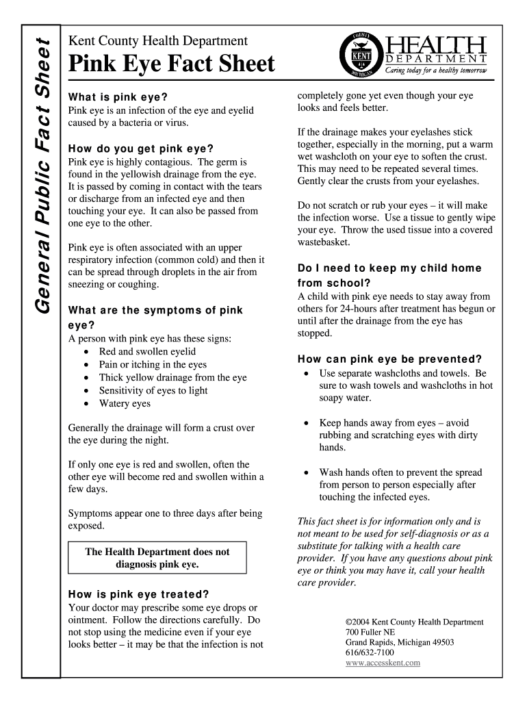 Fillable Online Pink Eye Fact Sheet Fax Email Print - pdfFiller