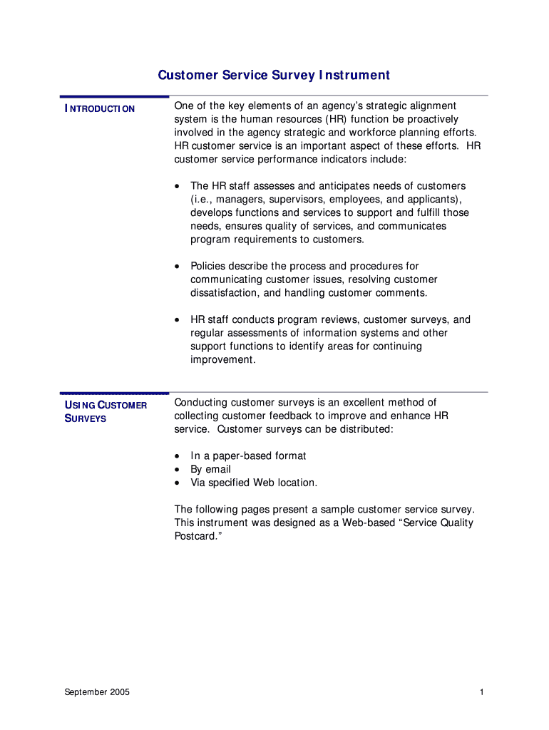 Fillable Online opm Customer Service Survey Instrument Fax Email Print ...