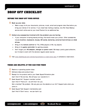Fillable Online DROP OFF CHECKLIST Fax Email Print - pdfFiller