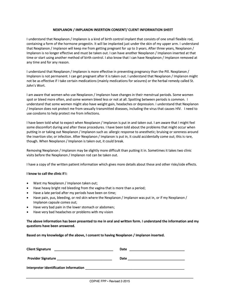 / INSERTION CONSENT/ CLIENT INFORMATION SHEET - Colorado - Fill and ...