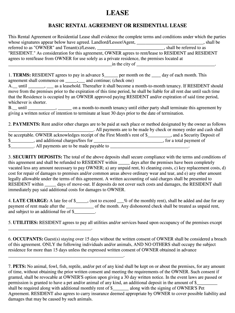 Free Rental Lease Agreement Templates 13 Word Pdf Eforms Free Rental Lease Agreement Templates 
