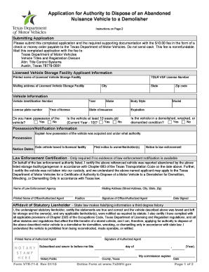 Fillable Online txdmv Application for Authority to Dispose of an ...