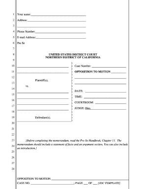 Fillable Online cand uscourts Opposition to Motion packet - cand ...