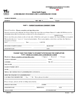 Fillable Online dcps dc Medication and Treatment Authorization Forms ...