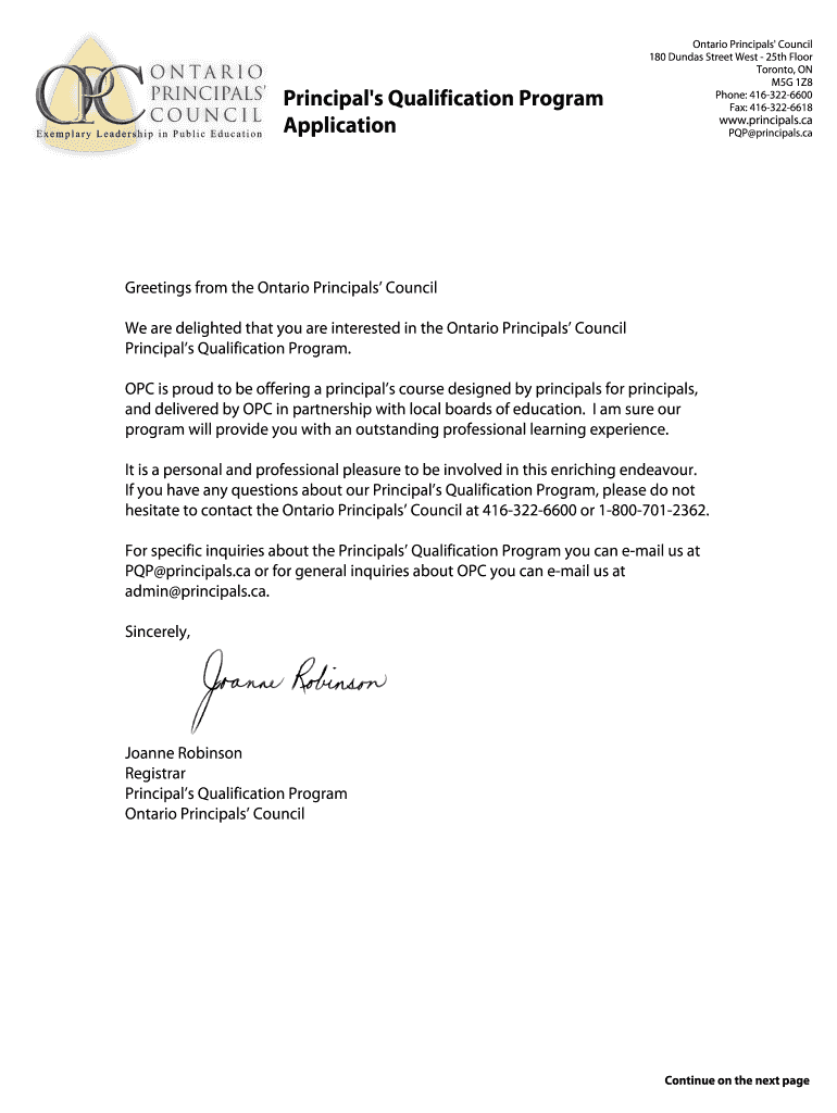 Fillable Online Principals Qualification Program Application Form Adobe Designer Template Fax ...