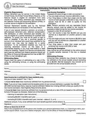 Fillable Online 2016 IA W-4P Fax Email Print - pdfFiller