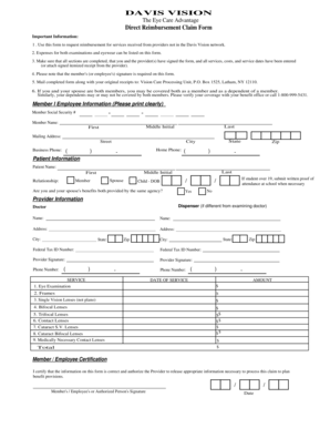 Fillable Online nycourts DAVIS VISION Direct Reimbursement Claim Form ...