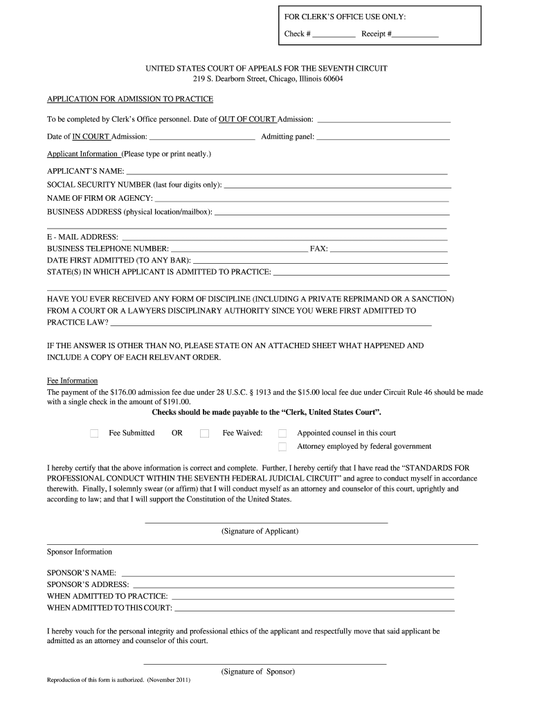 Fillable Online ca7 uscourts Submission of an Application for Admission ...