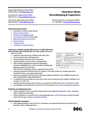 Fillable Online michigan Hazardous Waste Recordkeeping amp Inspections - michigan Fax Email ...