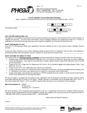 Fillable Online pheaa Income Validation Form (Independent Students ...