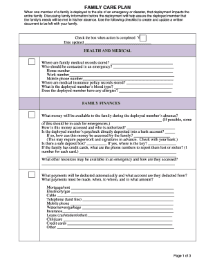 Fillable Online FAMILY CARE PLAN Fax Email Print - pdfFiller