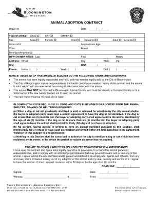 Fillable Online Animal Adoption Contract Fax Email Print - pdfFiller