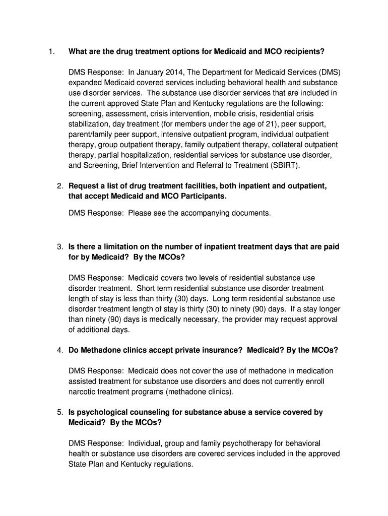 Fillable Online chfs ky What are the drug treatment options for Medicaid and MCO recipients ...