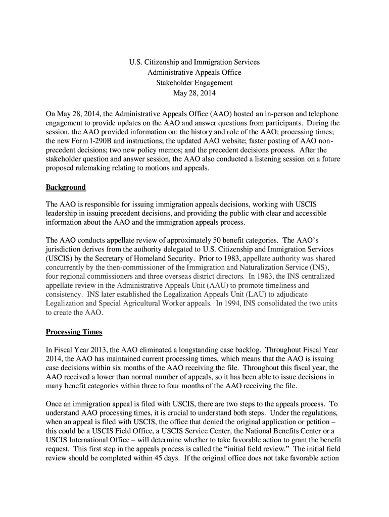 Fillable Online uscis AAO May 28 Stakeholder Engagement Summary - uscis ...