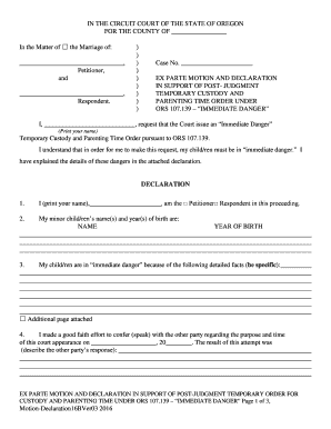 Fillable Online courts oregon EX PARTE MOTION AND DECLARATION - courts ...