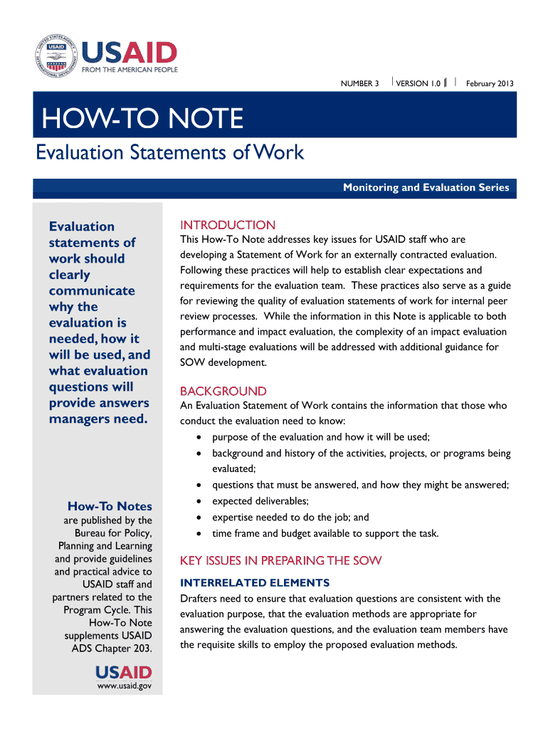 Fillable Online usaid How-To Note Evaluation Statements of Work - usaid ...