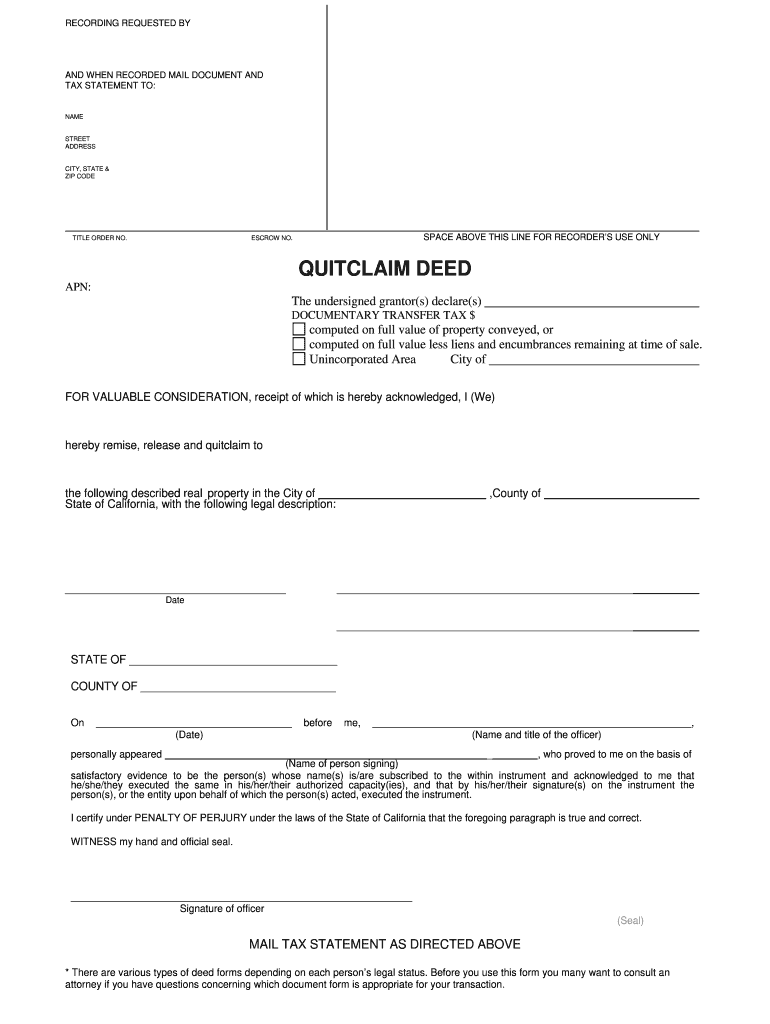 CA Quitclaim Deed Complete Legal Document Online US Legal Forms