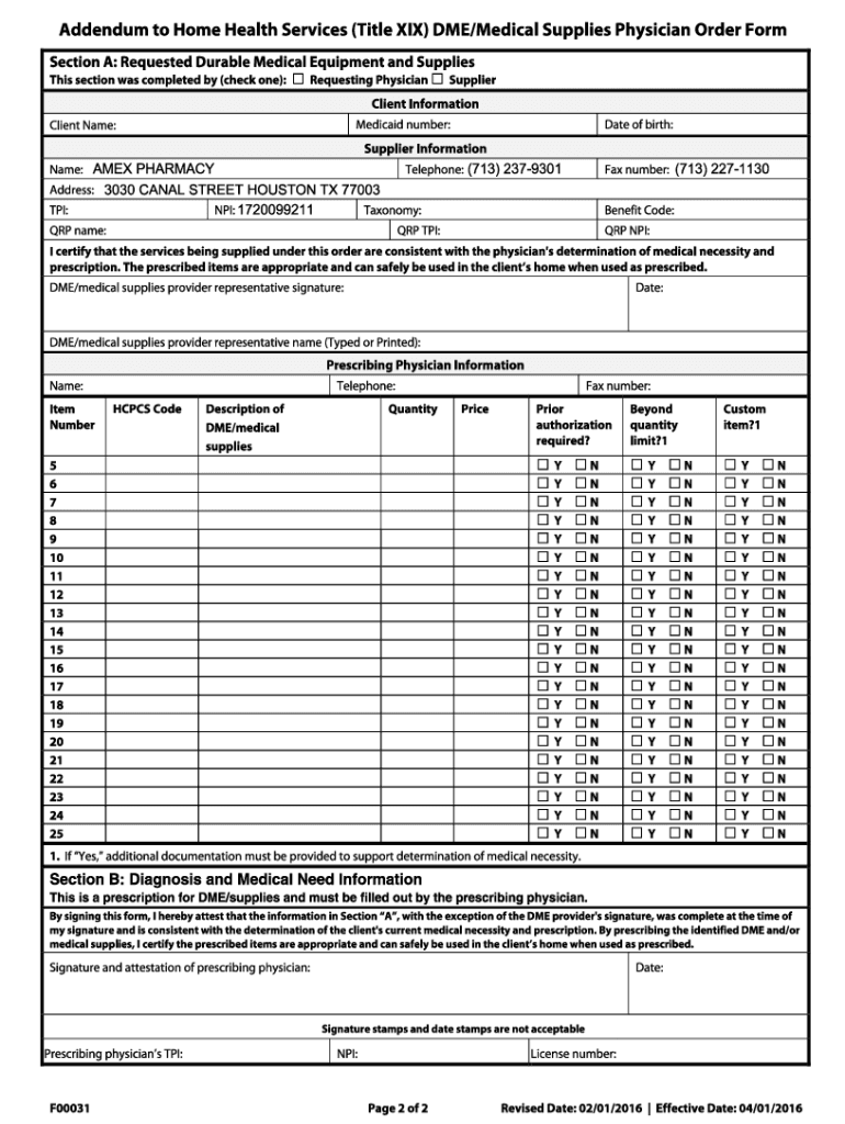Medical Addendum Example - Fill Online, Printable, Fillable, Blank ...