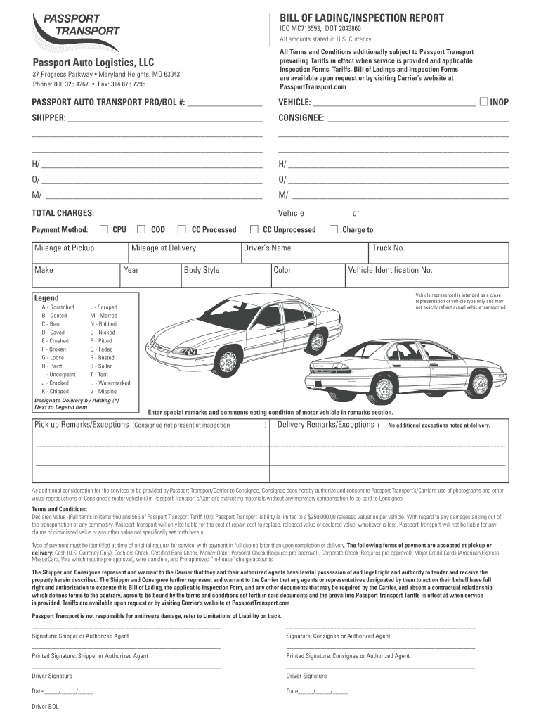 Transport Bill Of Lading Form Fill Online Printable Fillable Blank