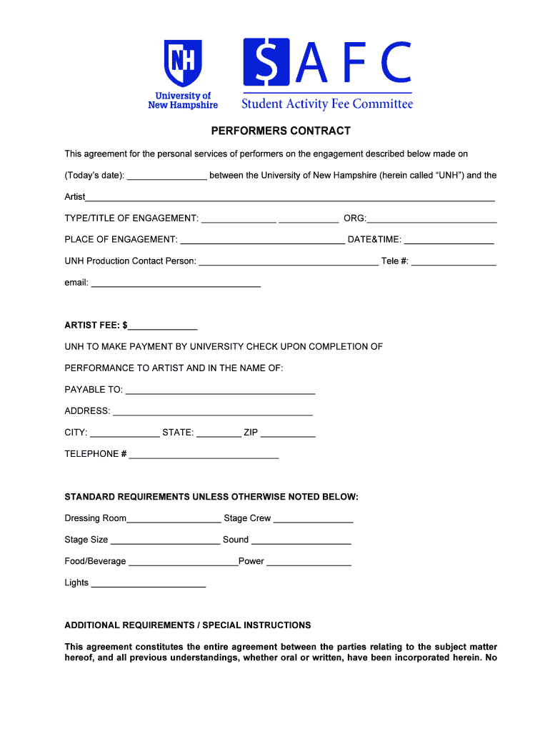 Fillable Online PERFORMERS CONTRACT Fax Email Print - pdfFiller