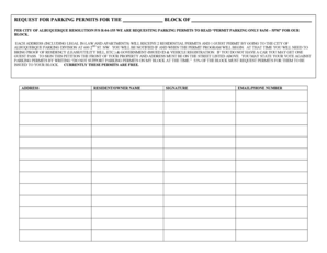 Fillable Online cabq REQUEST FOR PARKING PERMITS FOR THE BLOCK OF ...