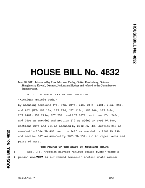 Fillable Online legislature mi HOUSE BILL No 4832 - legislature mi Fax ...