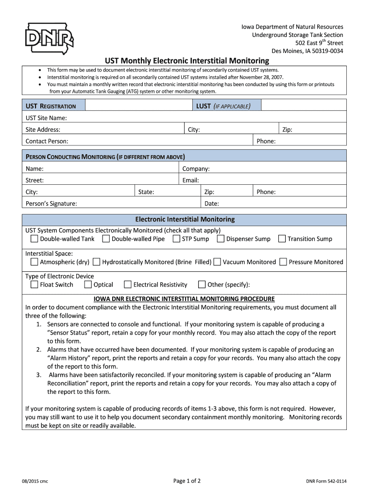 Fillable Online iowadnr UST Monthly Electronic Interstitial Monitoring ...