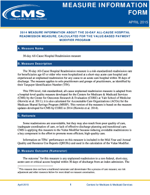 Fillable Online cms MEASURE INFORMATION - cms Fax Email Print - pdfFiller