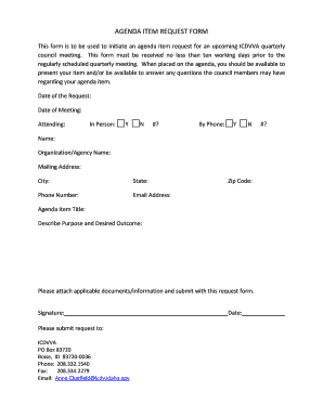 Fillable Online ICDVVA Agenda Item Request Form Fax Email Print - pdfFiller