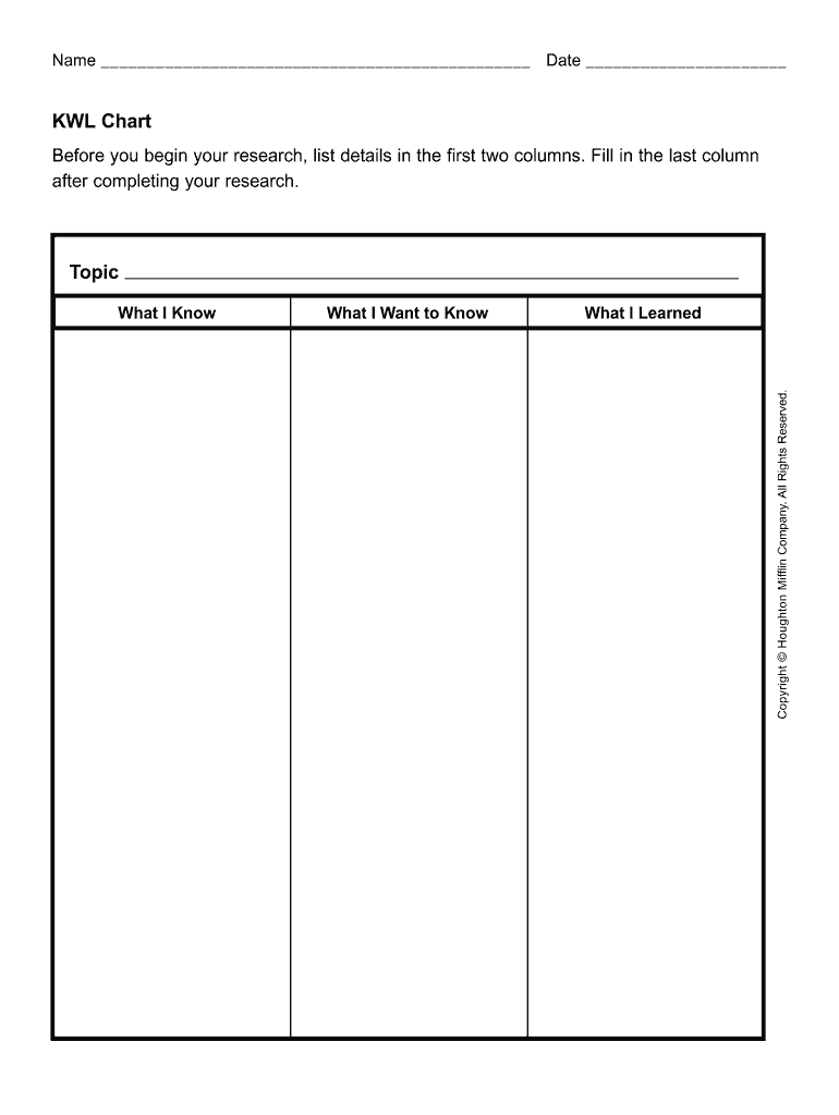 Free Kwl Chart Template