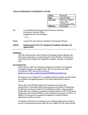 Fillable Online twc texas WD Letter 08-08 Implementation of the New ...