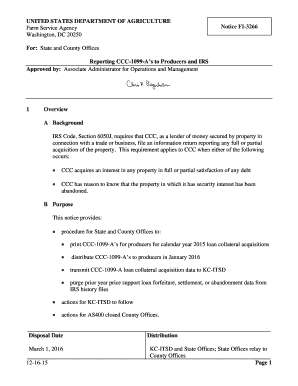 Fillable Online fsa usda Reporting CCC-1099-As to Producers and IRS Fax ...