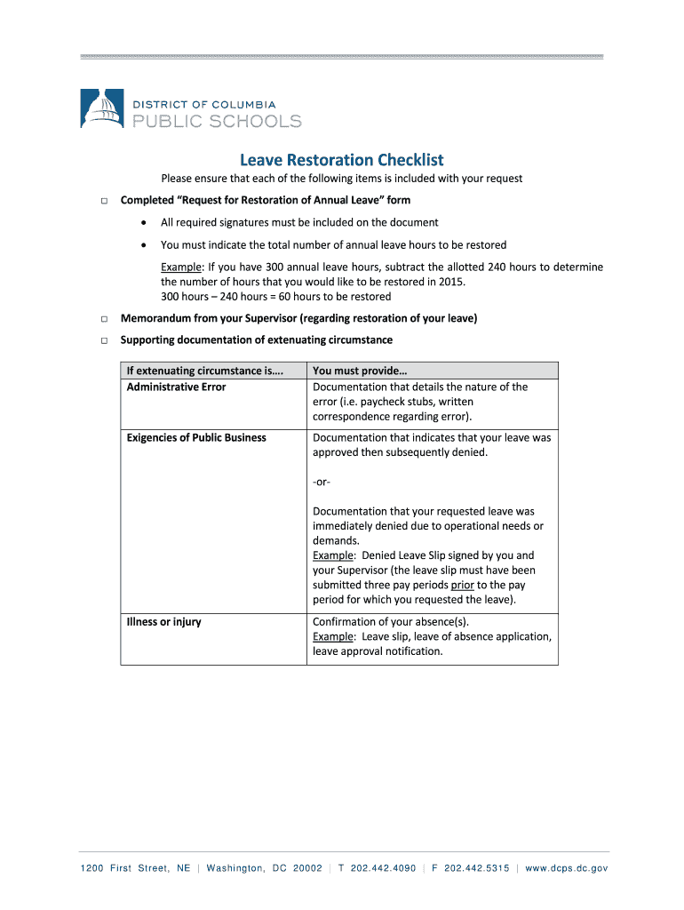 Fillable Online dcps dc Leave Restoration Checklist - dcps dc Fax Email ...