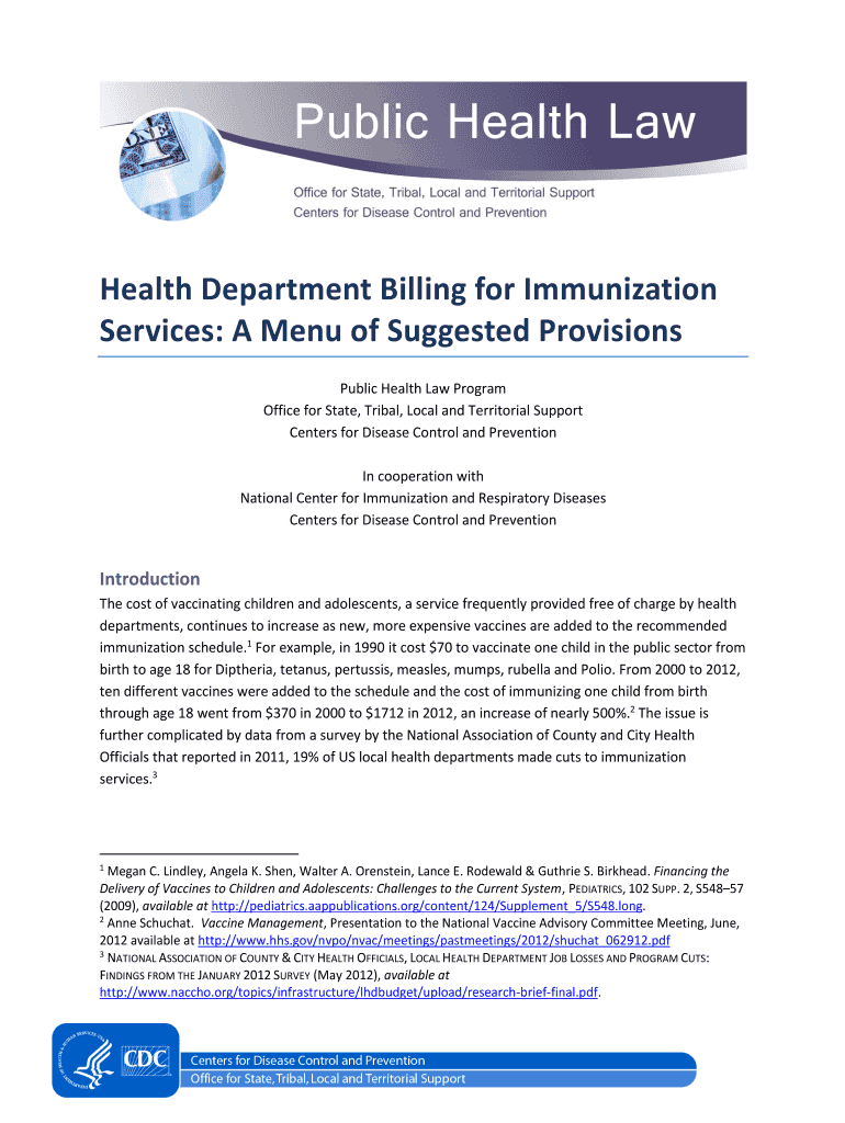 Fillable Online cdc Health Department Billing for Immunization Services Health Department ...