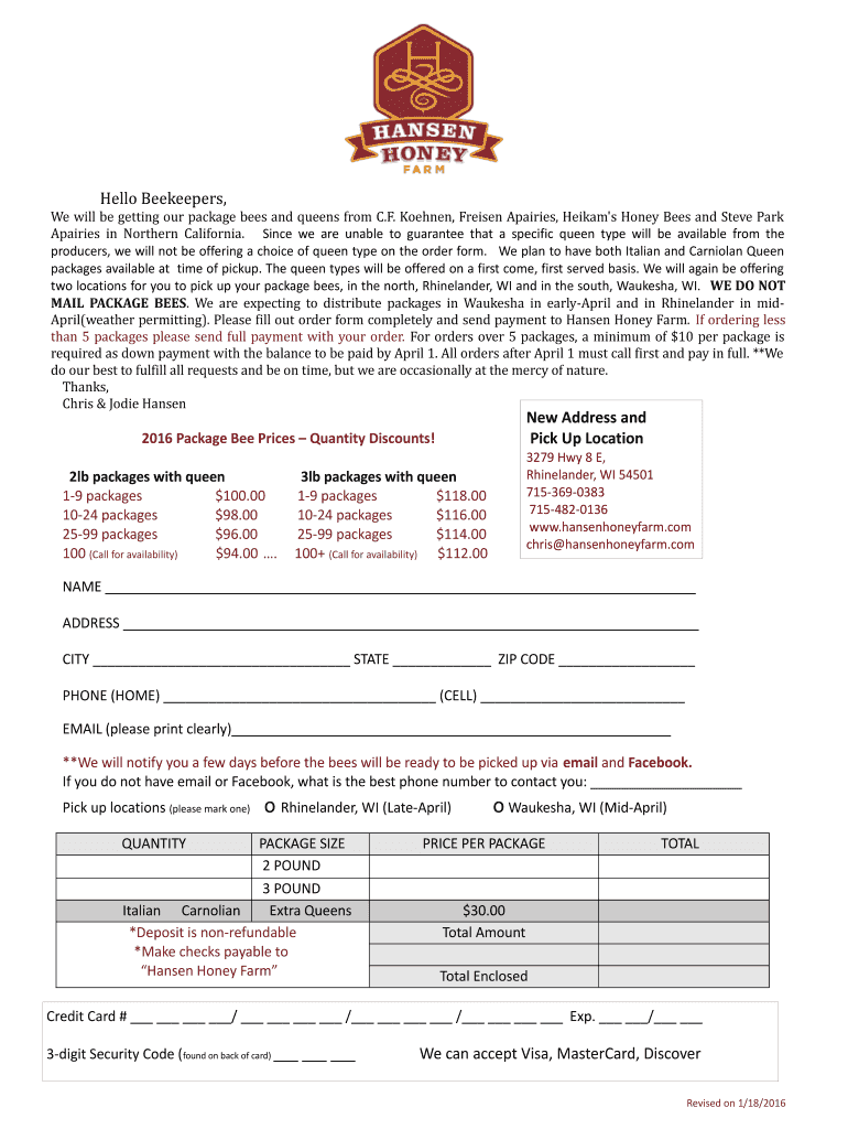 Fillable Online Hello Beekeepers, Fax Email Print - pdfFiller