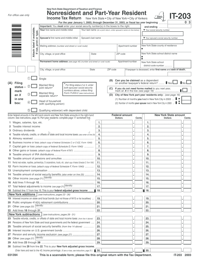 Fillable Online tax ny Income Tax Return New York State City of New ...