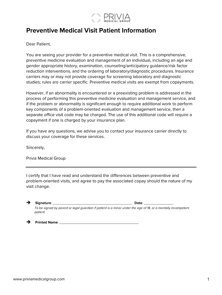 Fillable Online Patient Forms - Preventive Medical Visit Patient ...