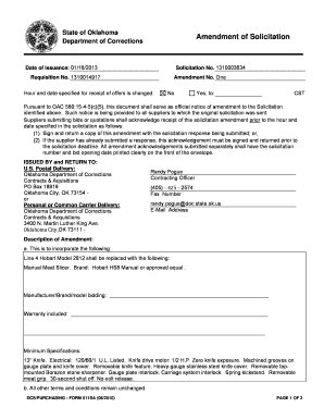 Fillable Online ok State of Oklahoma Department of Corrections Amendment of Solicitation Date of ...
