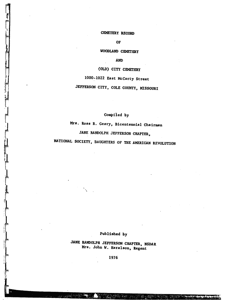 Fillable Online CEMETERY RECORD OF WOODLAND CEMETERY AND (OLD ... Fax ...