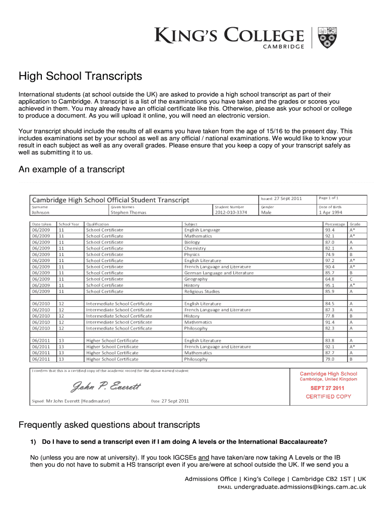 High School Transcript Uk Fill Online Printable Fillable Blank 