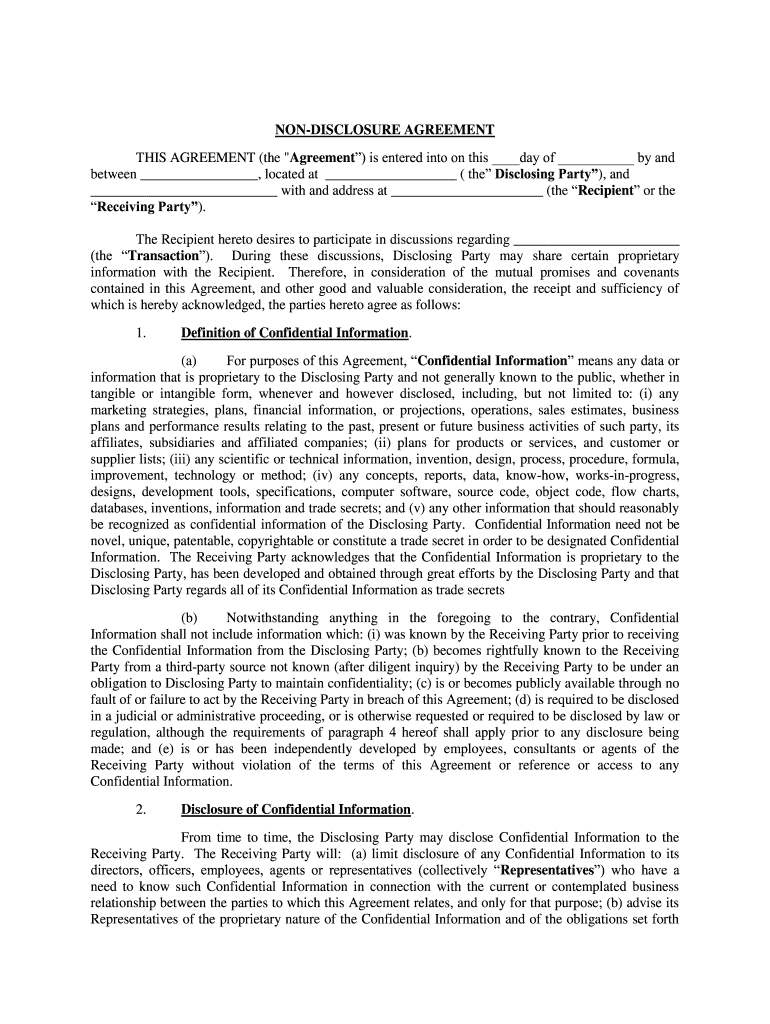 Non Disclosure Non Disclosure Agreement Fill Online Printable