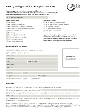 Fillable Online east15 ac East 15 Acting School 2016 Application Form ...