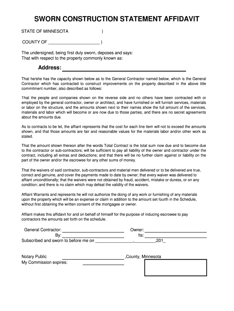 Fillable Online stpaul Fillable Sworn Construction Statement and ...