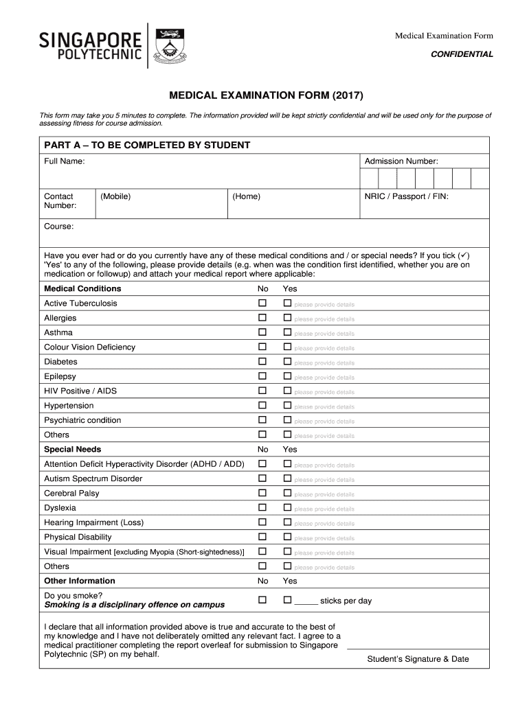 Fillable Online bSP Medical Report Formb - bSingaporeb Polytechnic Fax ...