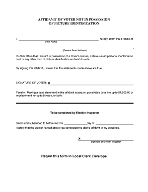 Fillable Online michigan Affidavit of Voter Not in Possession of ...