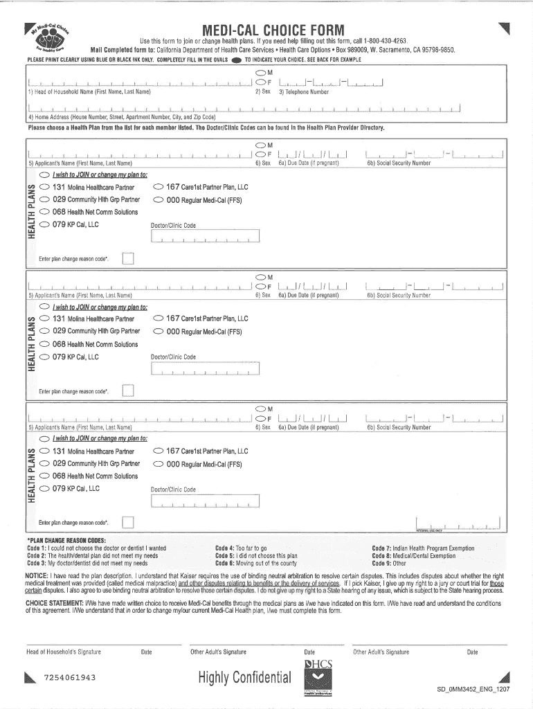 Fillable Online Ks 6 i ' e MEDI-CAL CHOICE FORM ' Fax Email Print ...