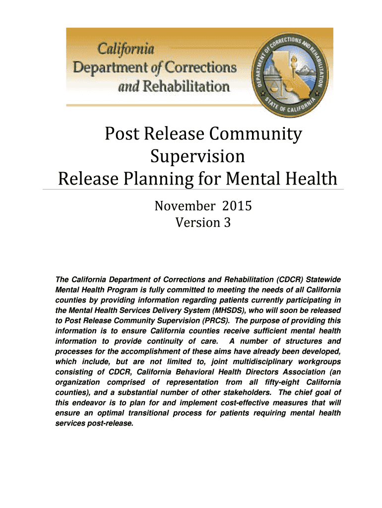 Fillable Online cdcr ca PRCS Mental Health Pre Release Guide Fax Email ...
